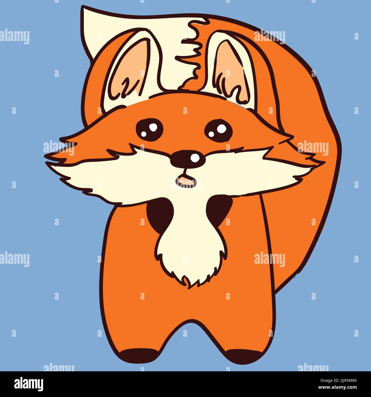 Cute cartoon red fox on a blue background. Frightened little fox vector ...
