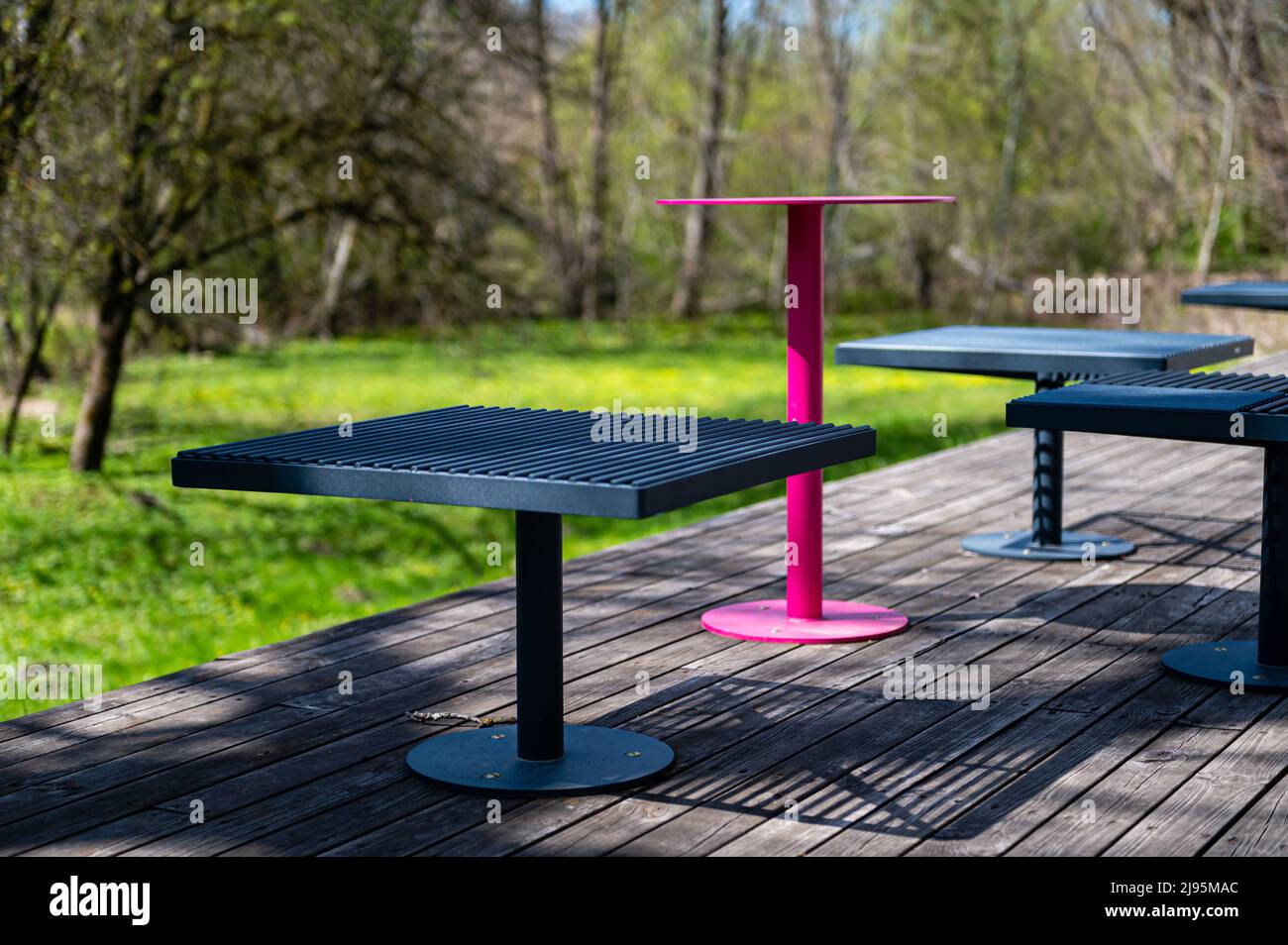 Modern style metal benches hi-res stock photography and images - Alamy