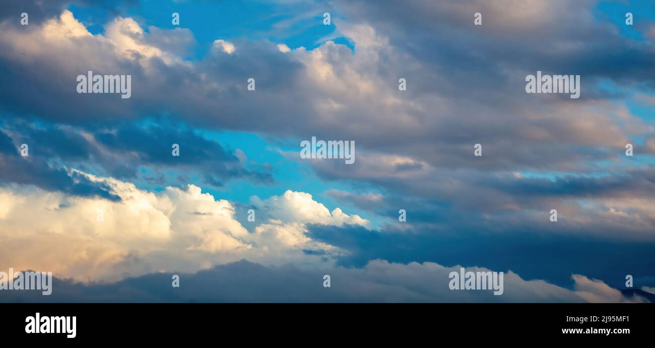 Sunset light color the cloudy sky. Twilight, dawn time. Sunrise ...