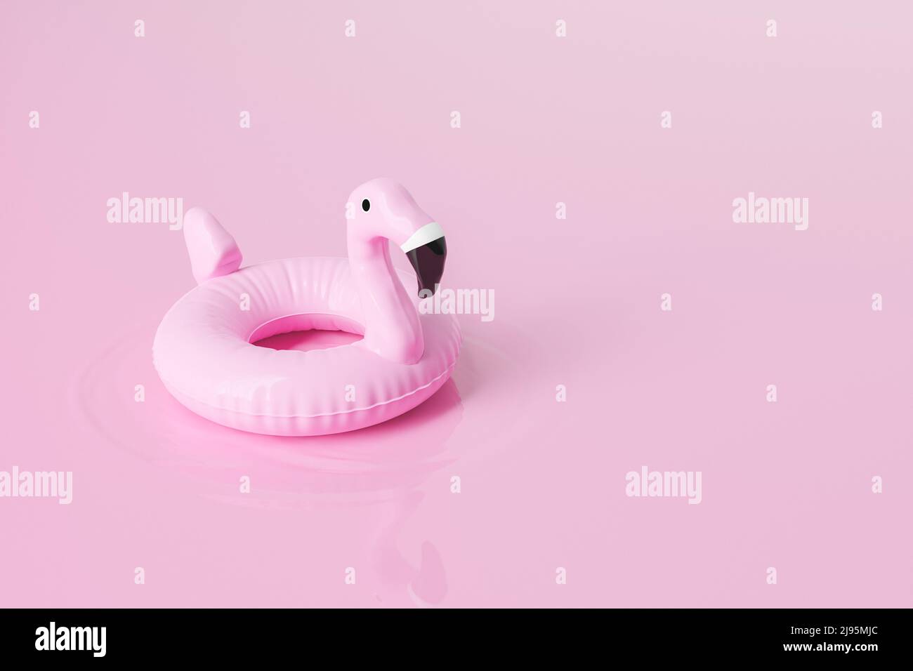 3D illustration of inflatable flamingo shaped tube floating on surface ...