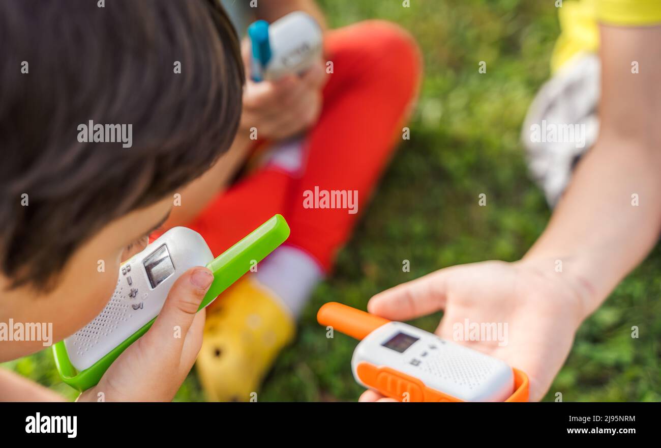 Small kids,girls play in walkie-talkie.Walkie Talkies with channels ...