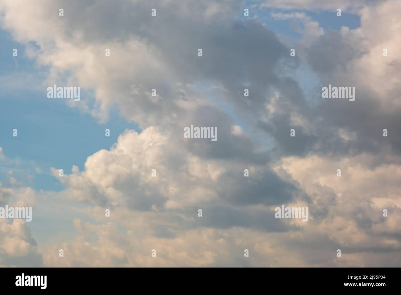 Blue sky background with white striped clouds in heaven and infinity ...