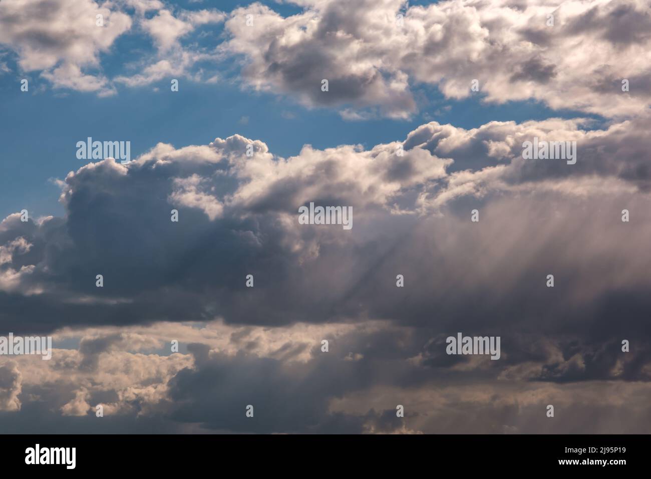 Blue sky background with white striped clouds in heaven and infinity ...