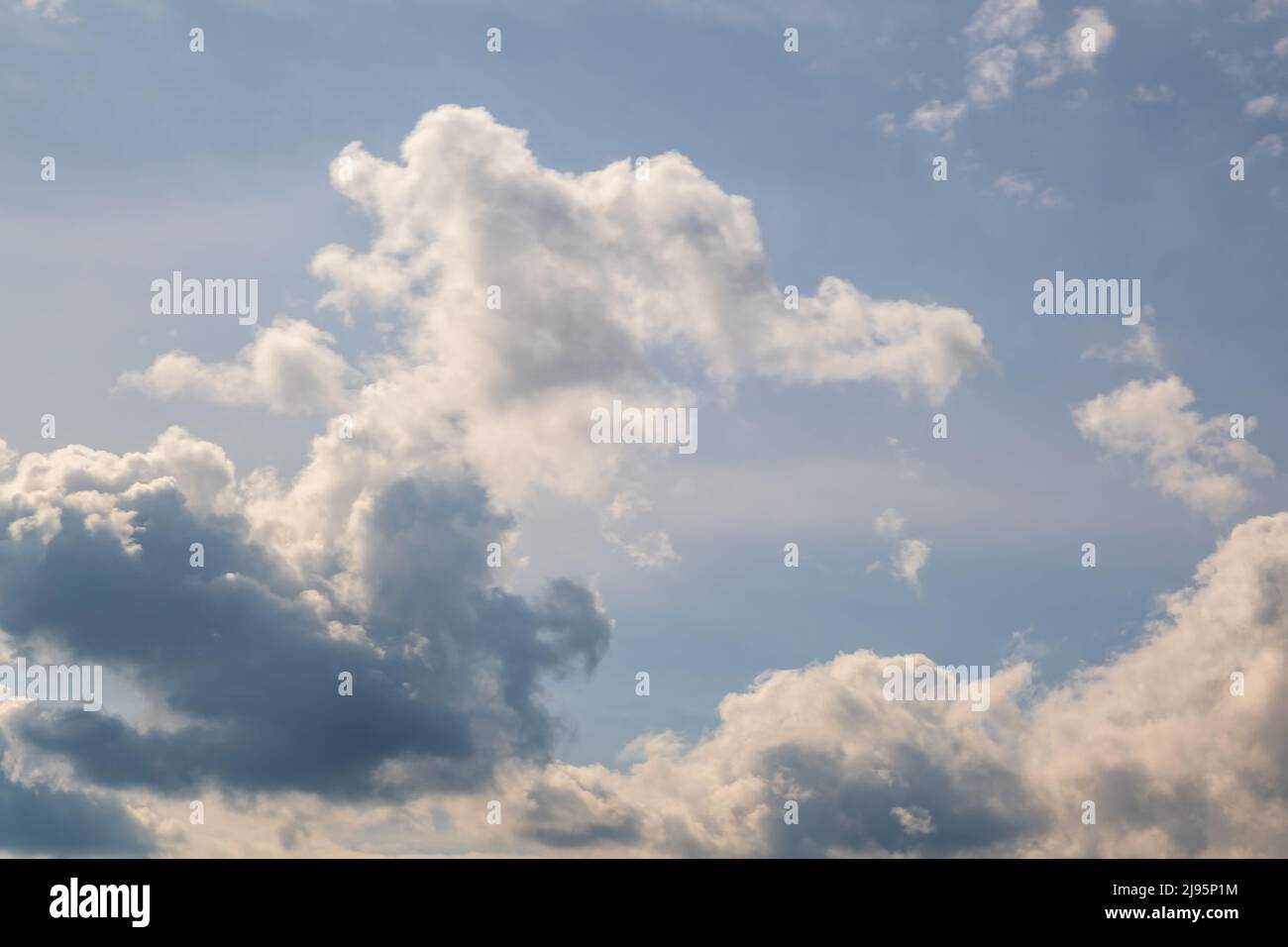 Blue sky background with white striped clouds in heaven and infinity ...