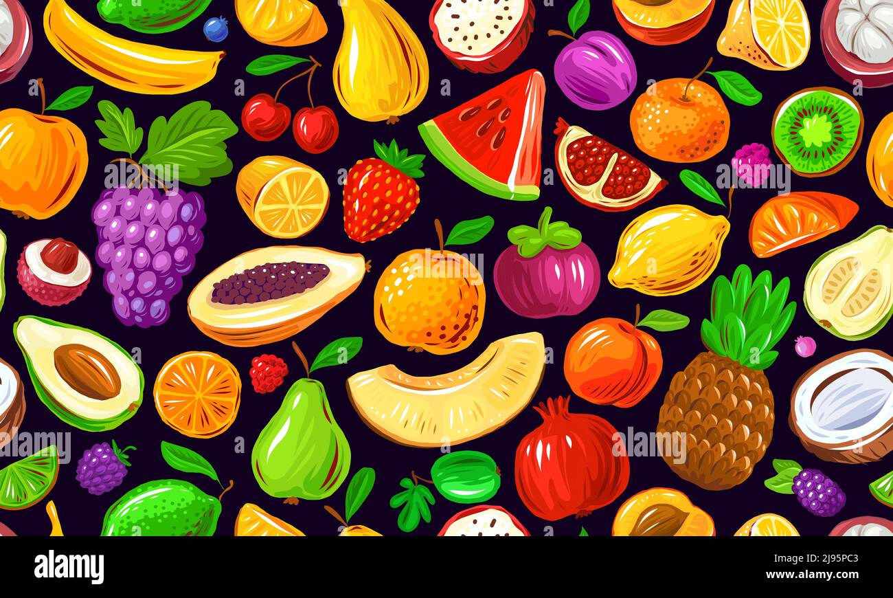 Fruits and berries seamless background. Healthy farm organic food ...