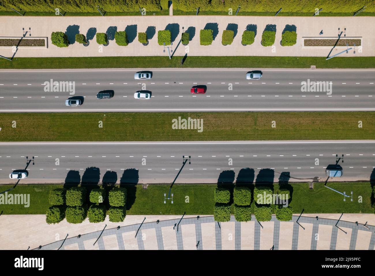 Vertical aerial top down view shot and looking down on the city park in ...
