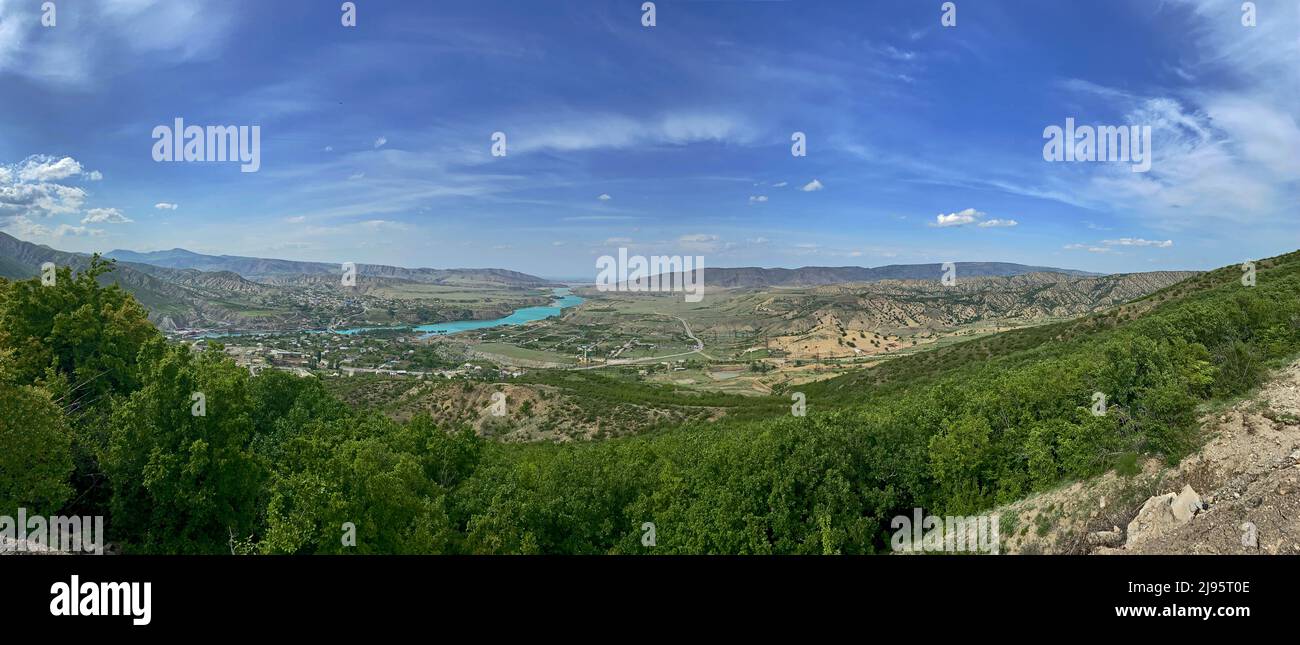 Amazing view, panorama with a fragment of the Sulak River in the Sulak ...