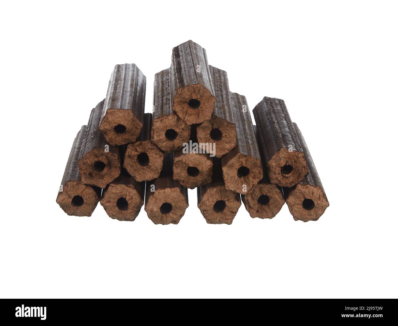 Stack wooden briquettes isolated on white background Stock Photo - Alamy