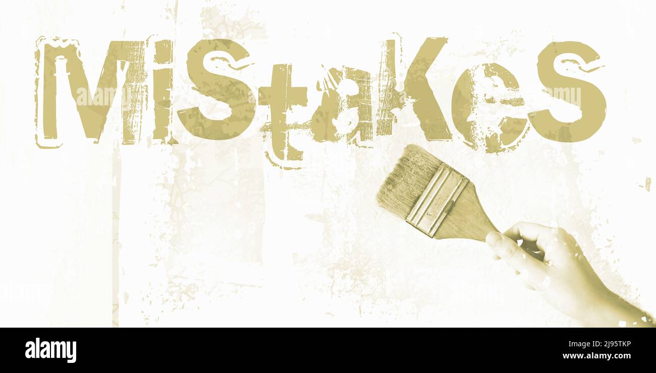 MISTAKES with paintbrush in woman hand. Business decisions mistake ...