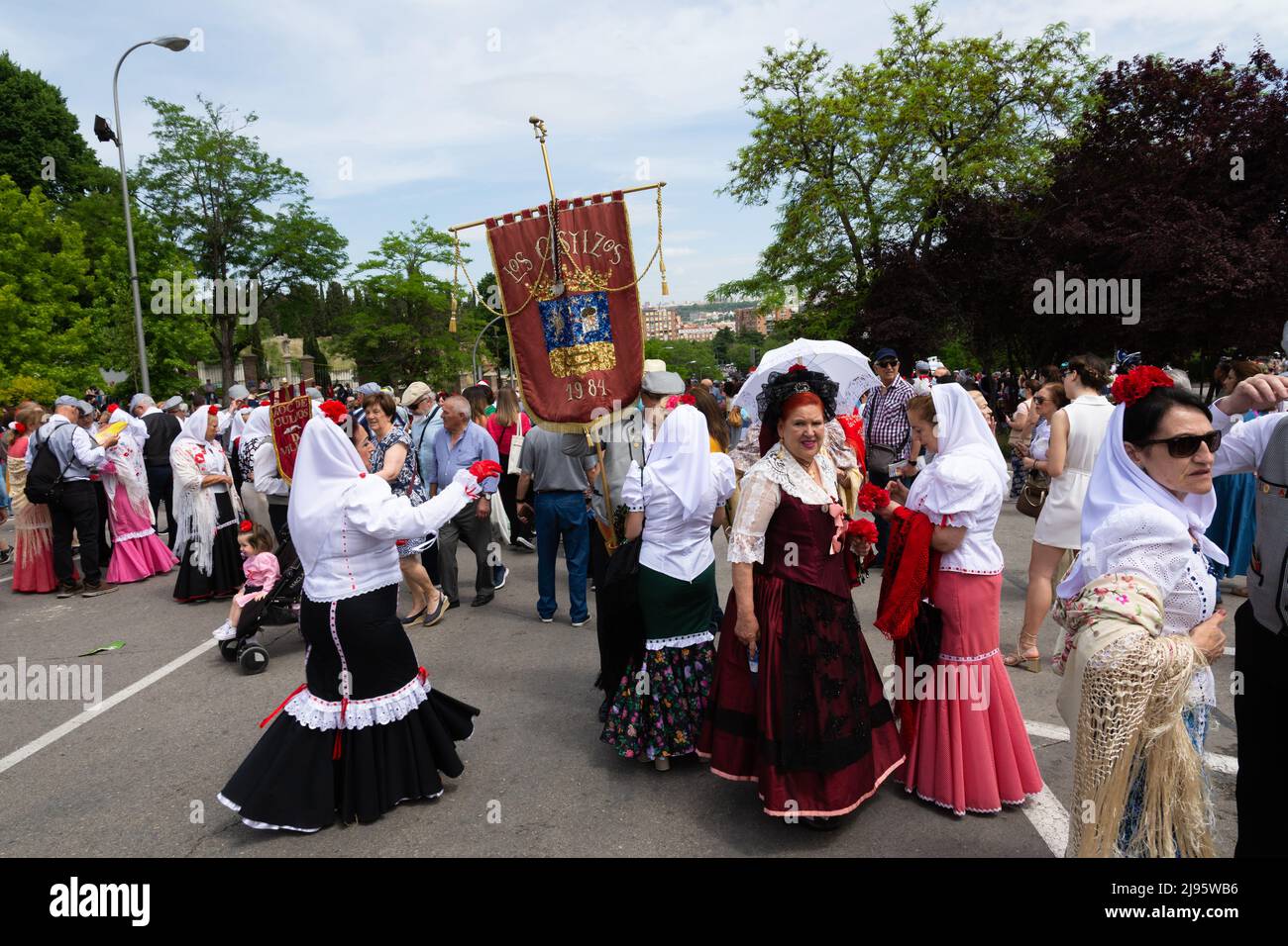 Madrid, Spain; 15th May 2022: cultural association of people dressed in ...