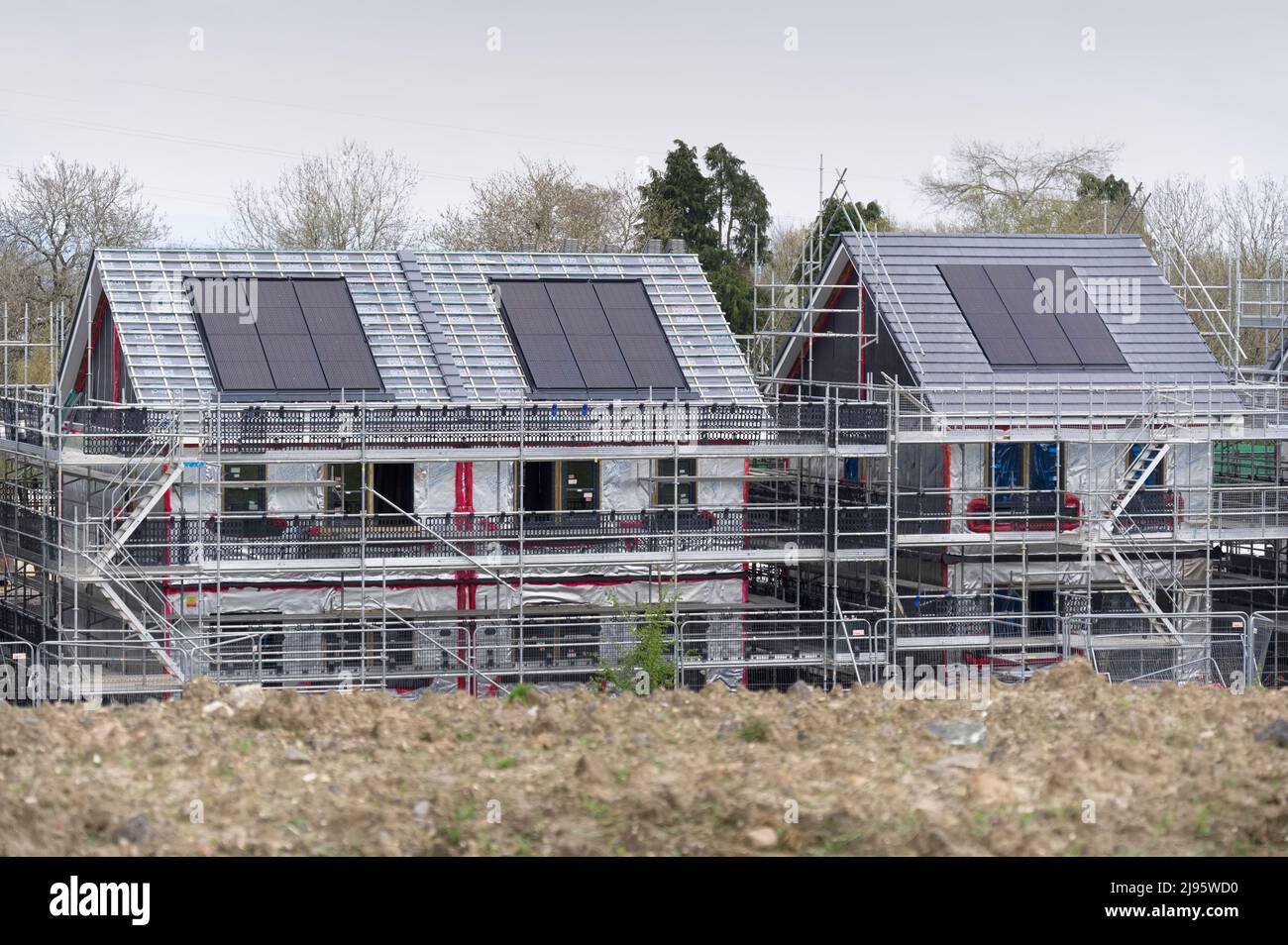 Glasgow, Scotland, UK, April 24th 2022, panels installed on new houses ...