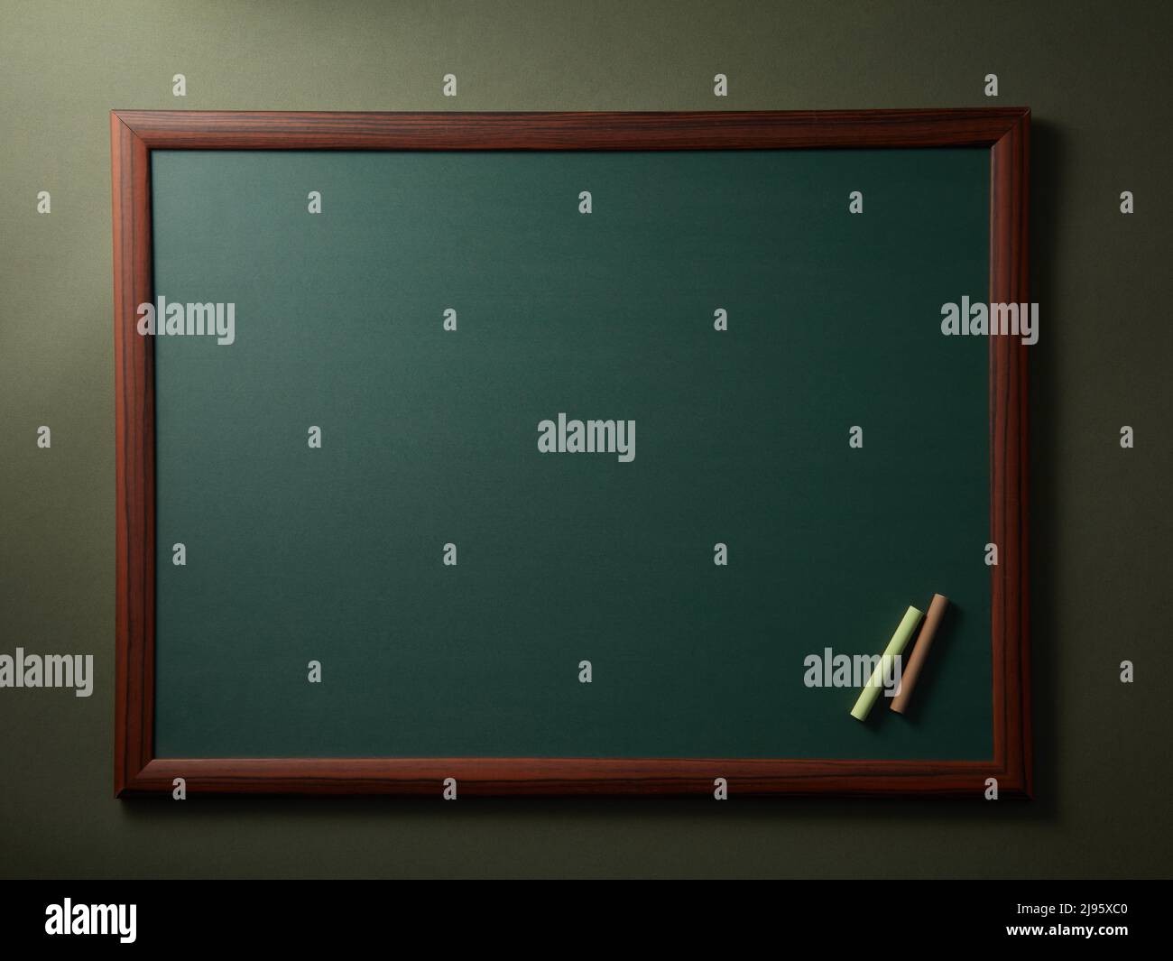 Empty chalkboard with chalks, horizontal frame Stock Photo - Alamy