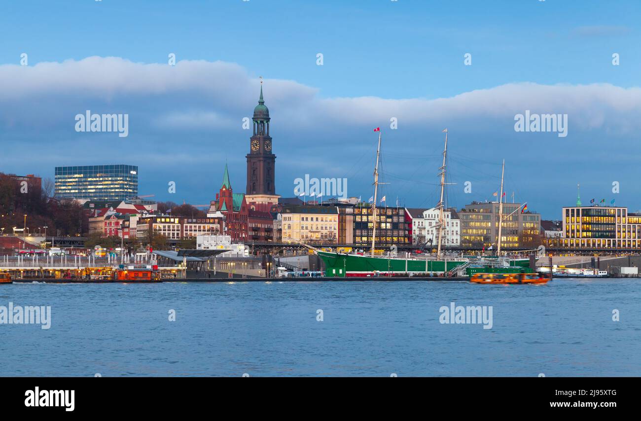 Panoramic cityscape of Hamburg with modern and old buildings standing ...