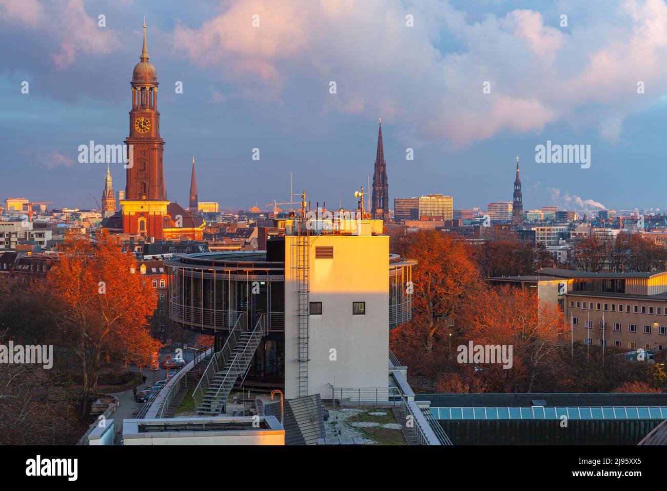 Hamburg cityscape, Germany. Aerial view with modern and old buildings ...