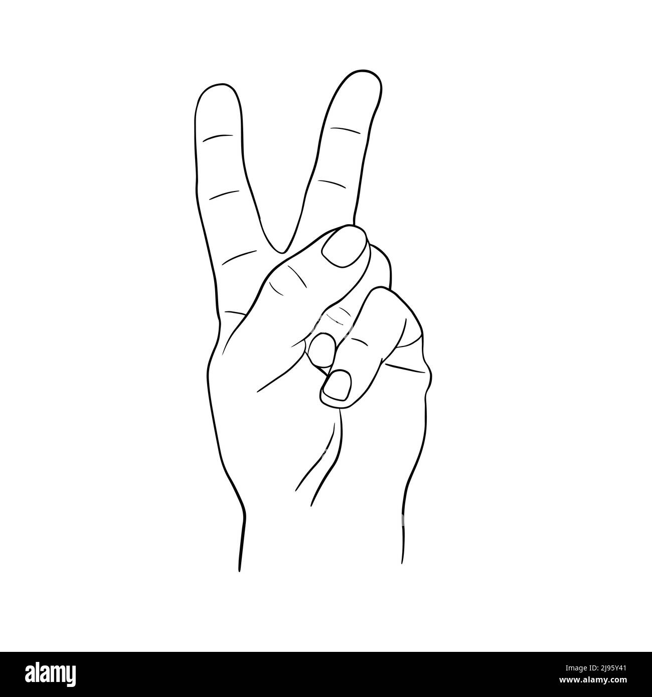 Hand drawn two fingers up. Doodle gesture isolated on white background ...