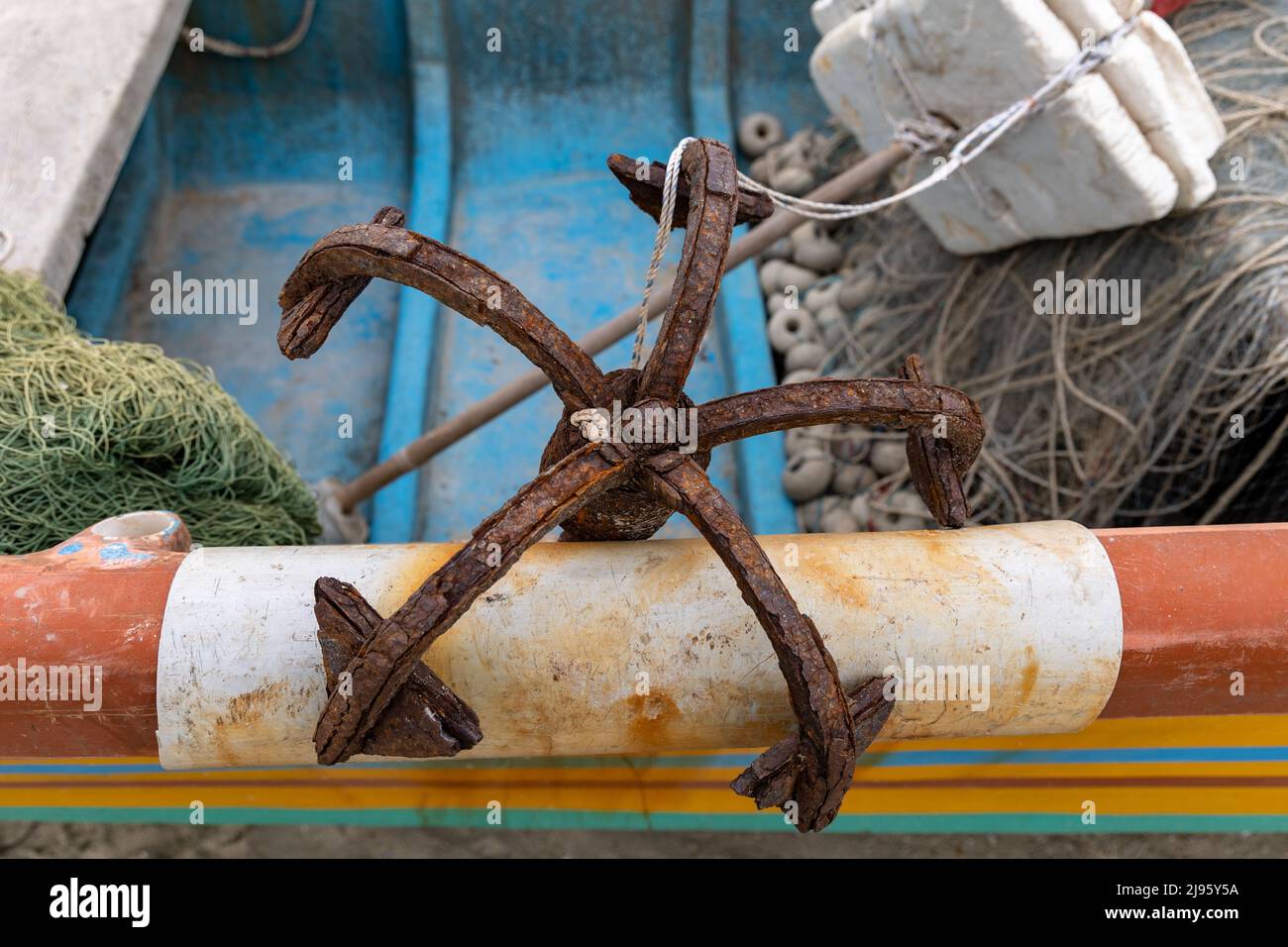 Close-up of rusted iron anchor on a fishing boat Stock Photo - Alamy