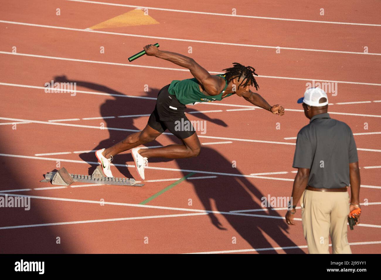 Austin Texas USA, May 13, 2022: Sprinter in the starting block at the ...