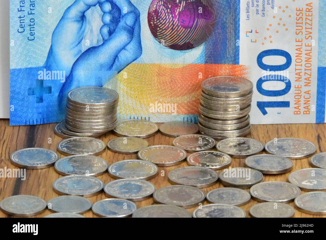 swiss money coins with banknote Stock Photo - Alamy