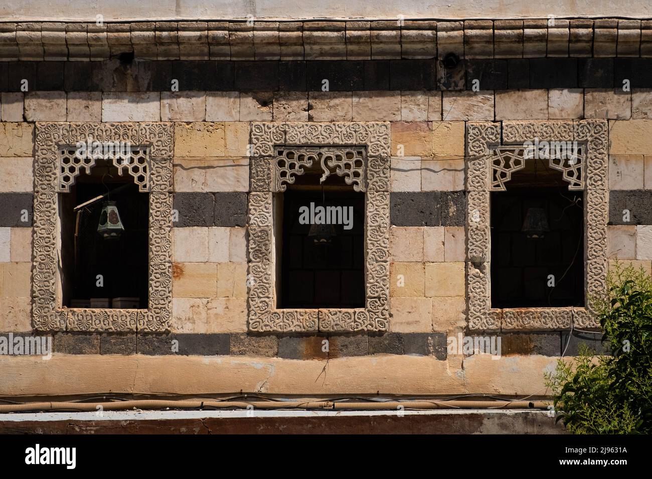 Three old windows, historical, oriental architecture, (Al Azem Palace ...