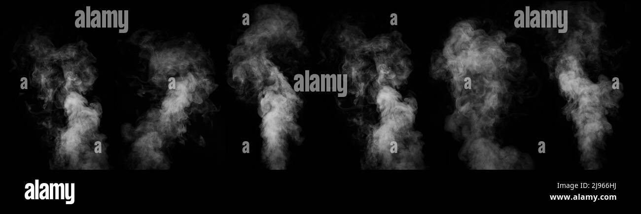 A set of six different types of swirling, writhing smoke, steam ...