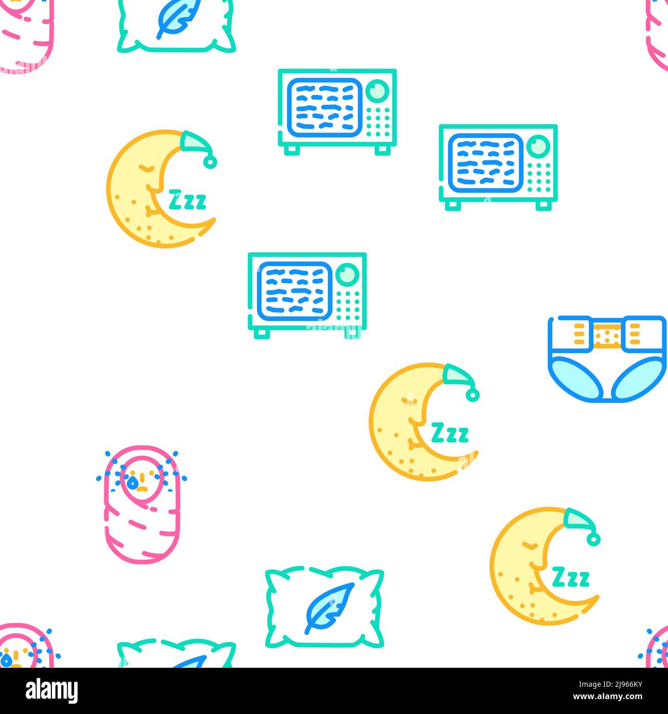 Newborn Baby Sleep Accessories Icons Set Vector Stock Vector Image ...