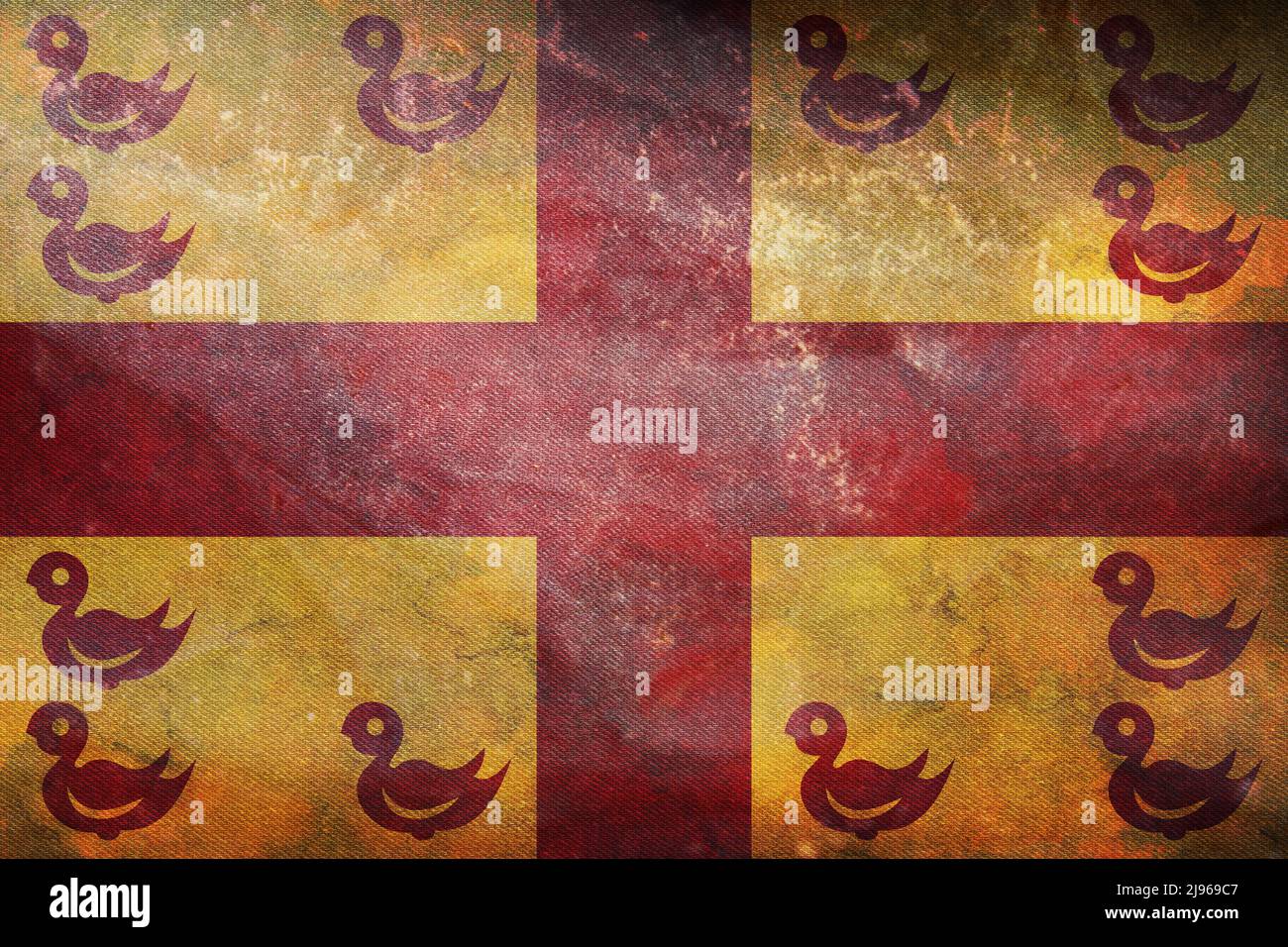 Top view of retro flag Maldegem, Belgium with grunge texture. Belgian ...