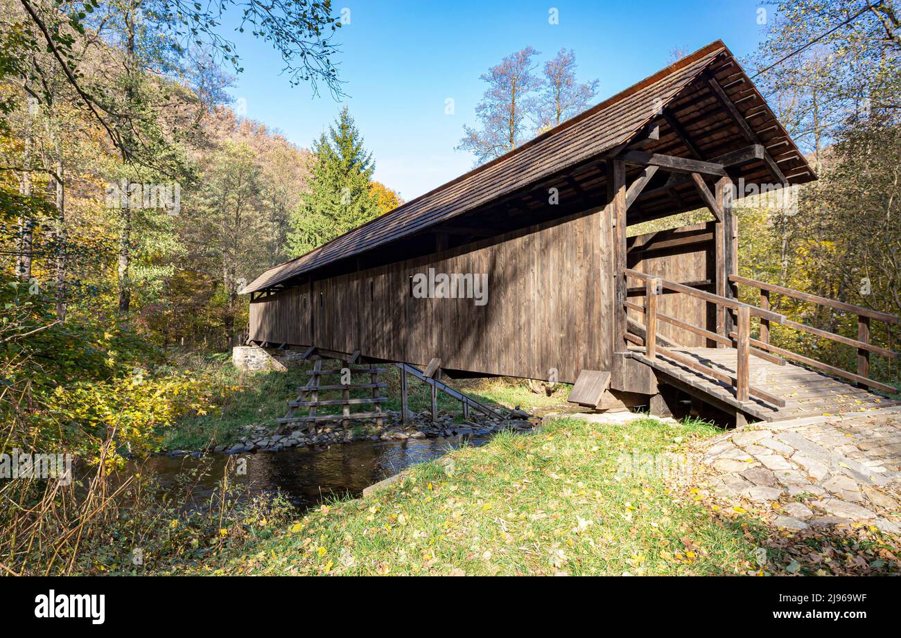 Covered bridge on Svratka river, Prudka, Czech Republic Stock Photo - Alamy
