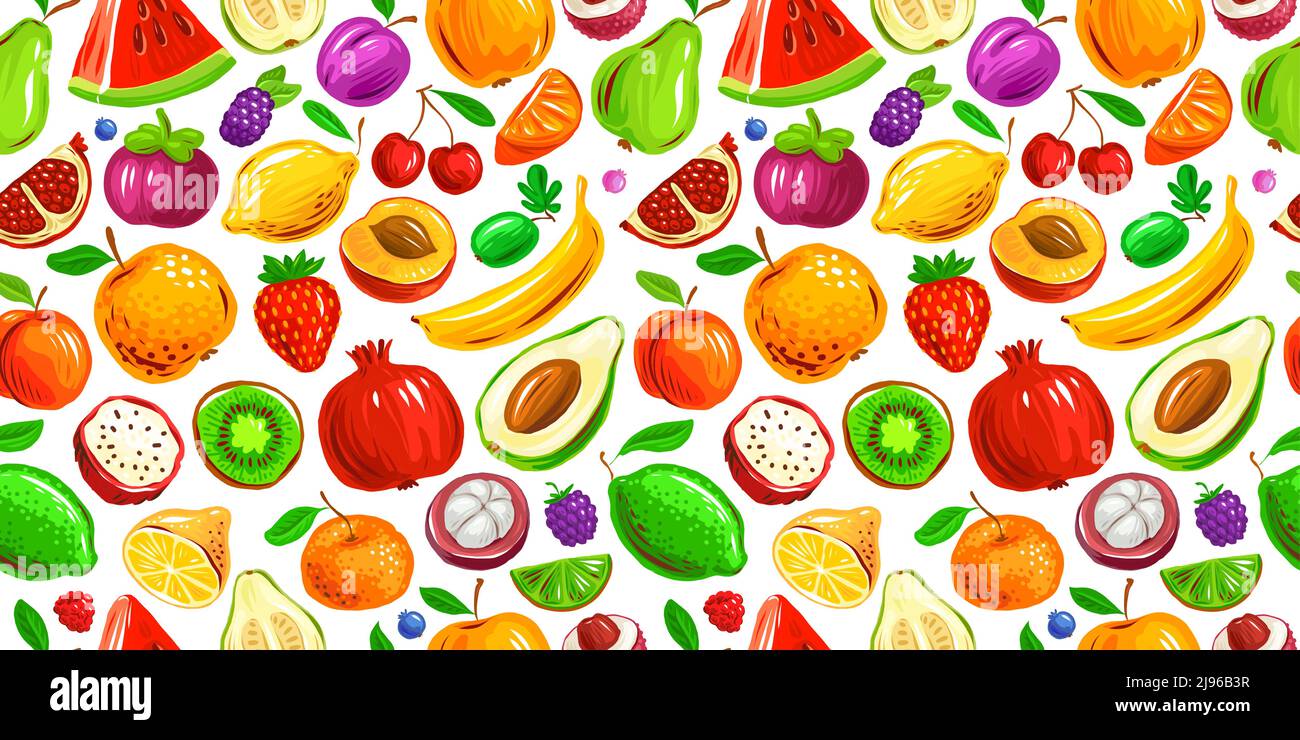 Fruits and berries seamless background vector. Healthy farm organic ...
