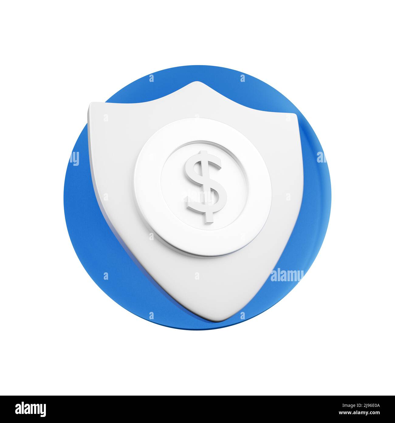 3d render Shield with dollar sign and coin stacks isolated on white ...