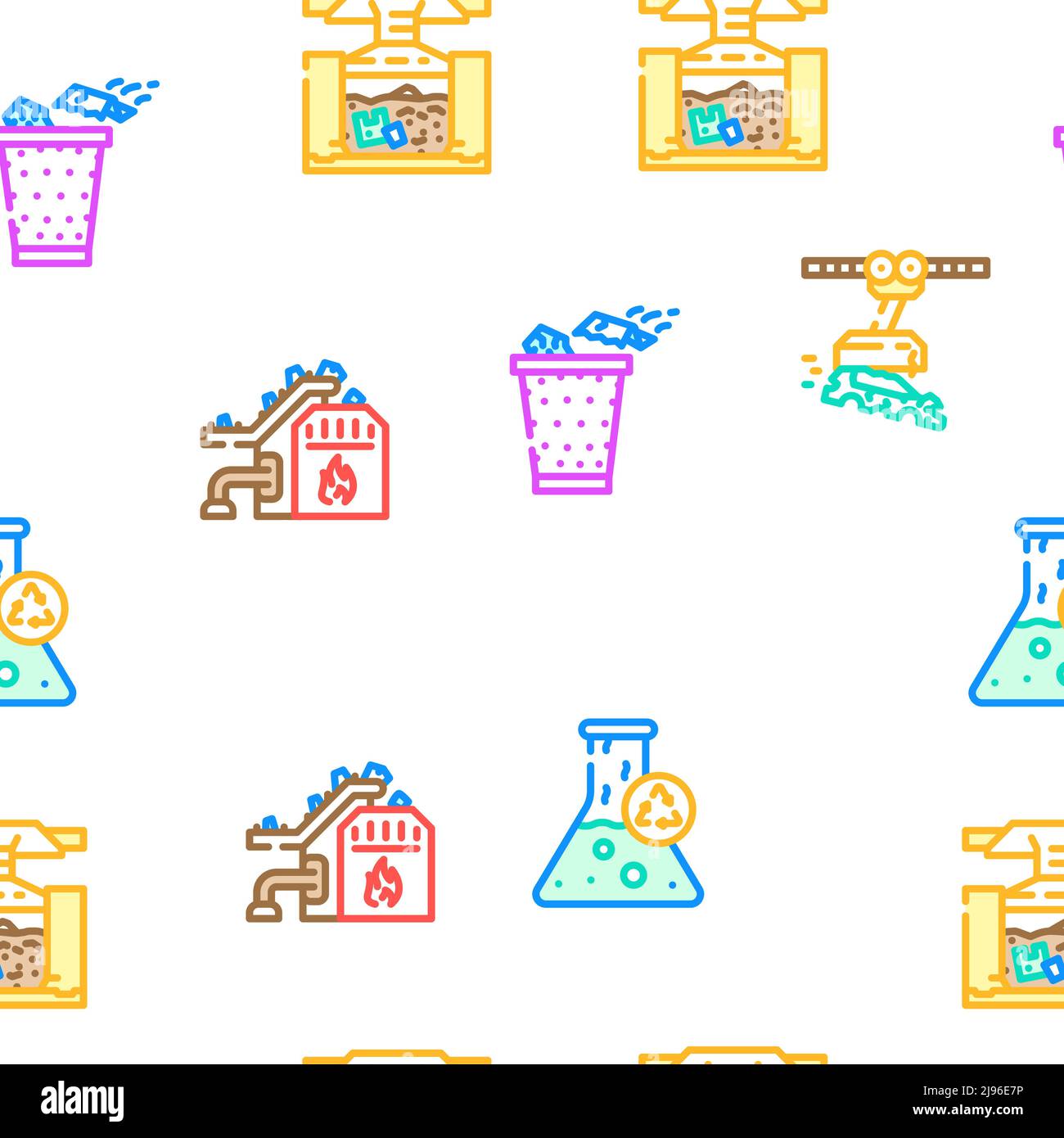 Waste Sorting Conveyor Equipment Icons Set Vector Stock Vector Image ...