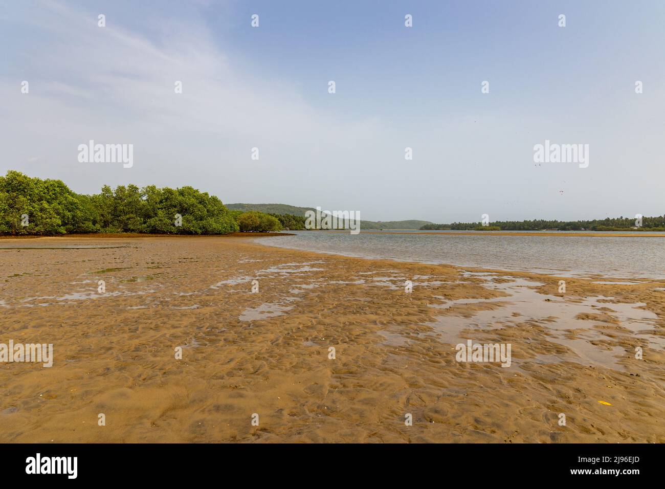 Shallow areas on Karli River during summer season in Devbag, Malvan ...