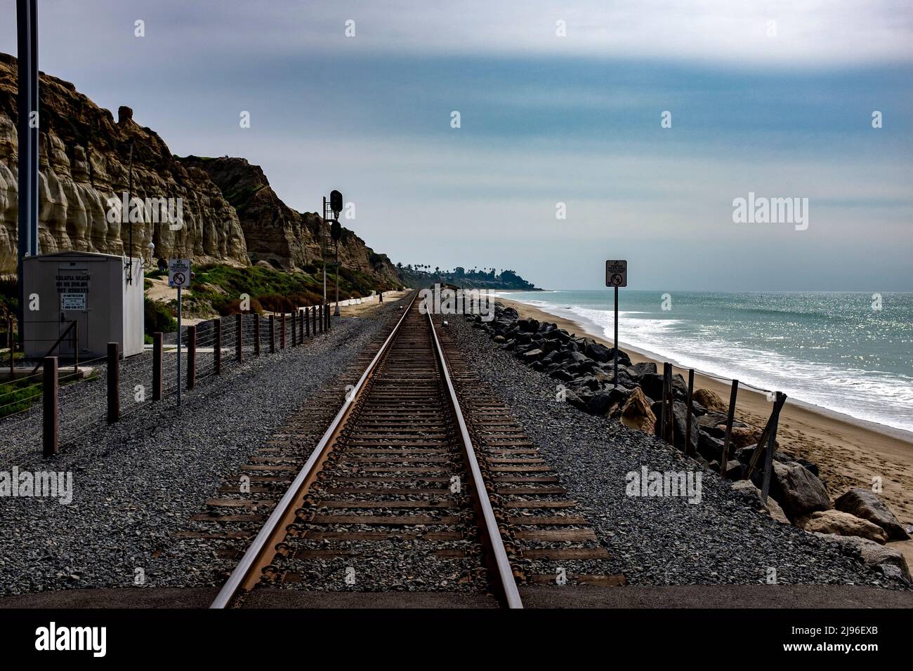 Railroad Tracks along beach Stock Photo - Alamy