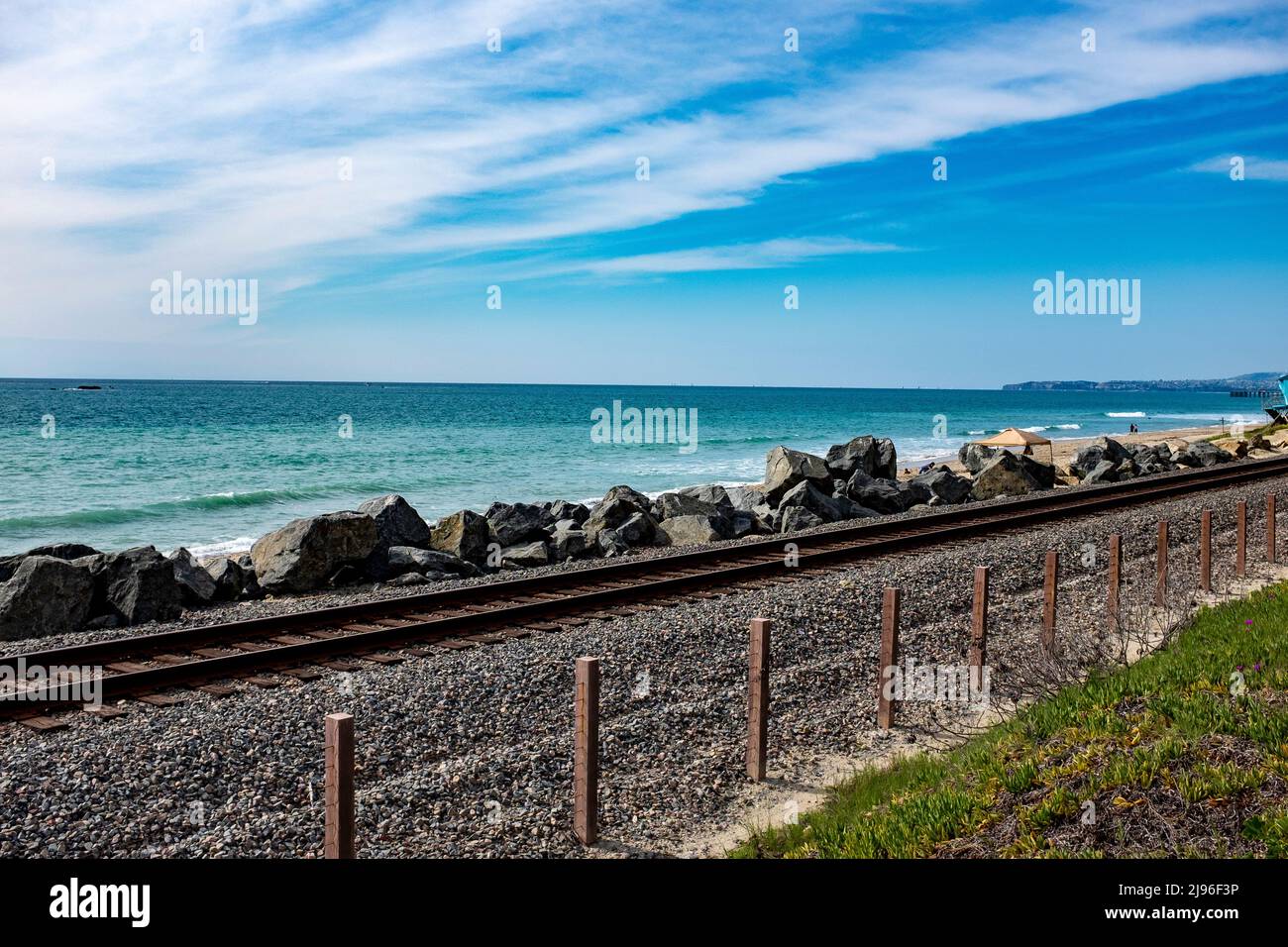 Railroad Tracks along ocean Stock Photo - Alamy