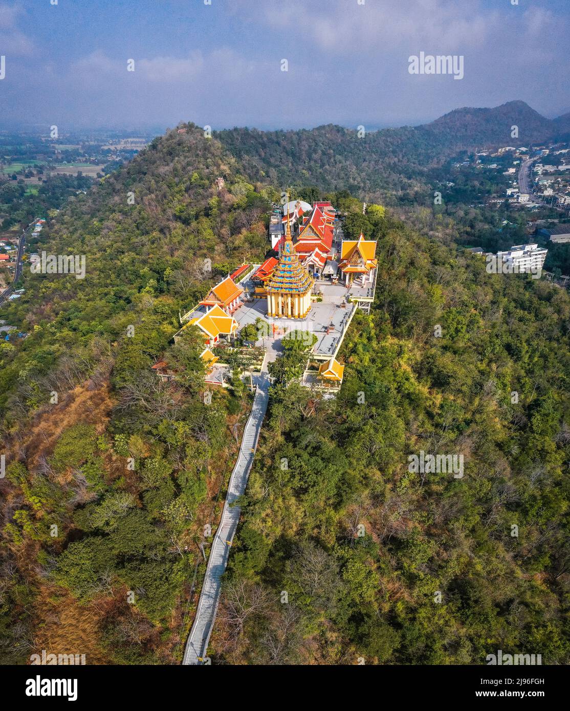 Aerial view of Wat Sangkat Rattana Khiri temple in Uthai Thani ...