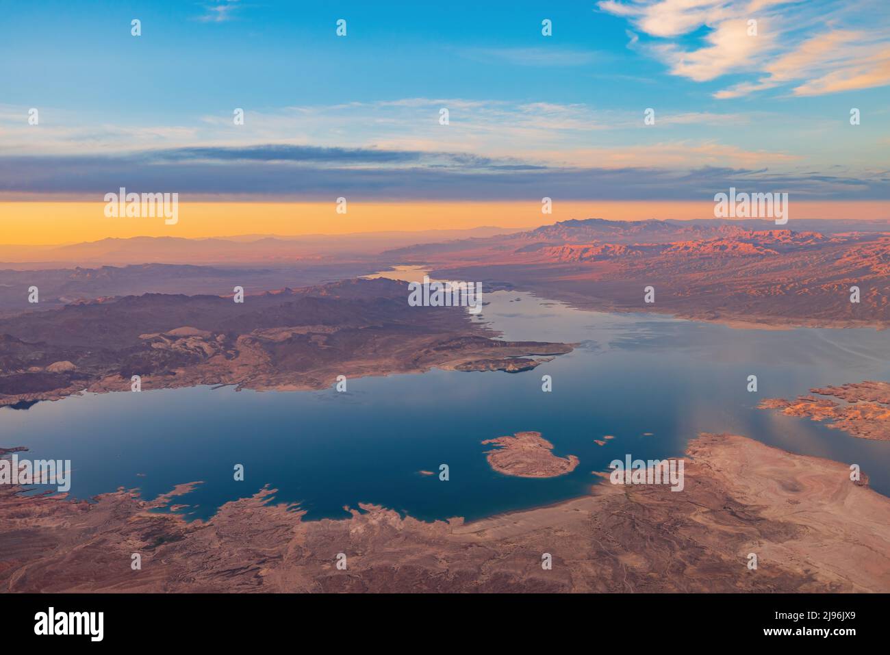 Aerial view of the landscape of Lake Mead National Recreation Area ...