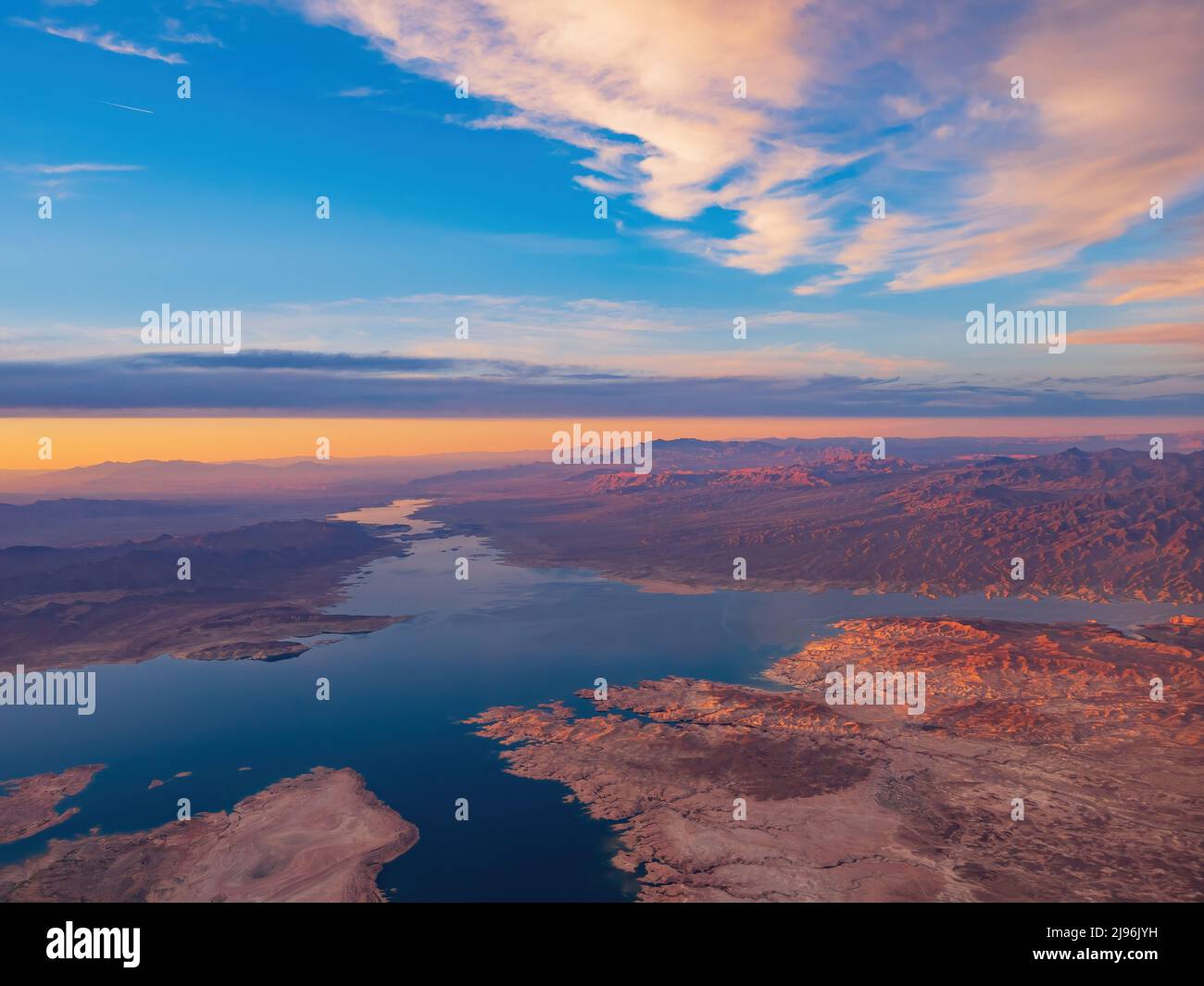 Aerial view of the landscape of Lake Mead National Recreation Area ...