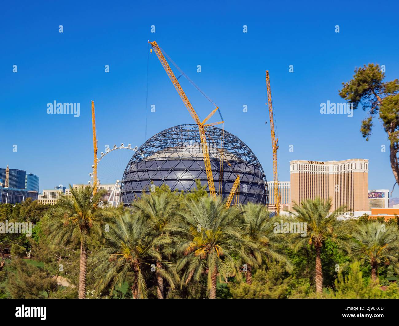 Las Vegas, MAY 13 2022 - Sunny view of the MGM Sphere under ...