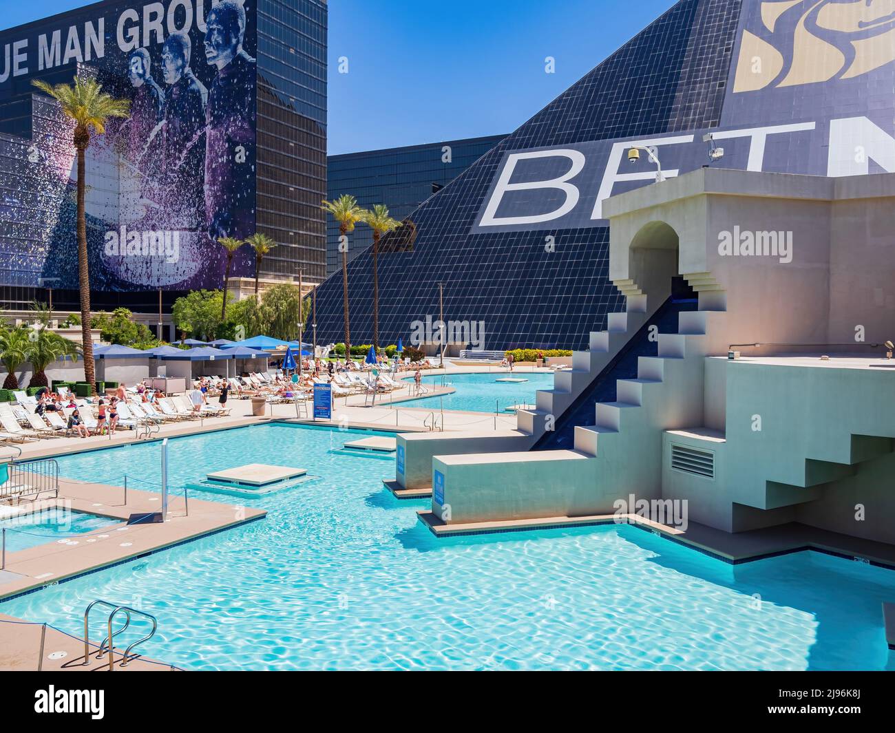 Las Vegas, MAY 13 2022 - Sunny exterior view of the swimming pool of ...
