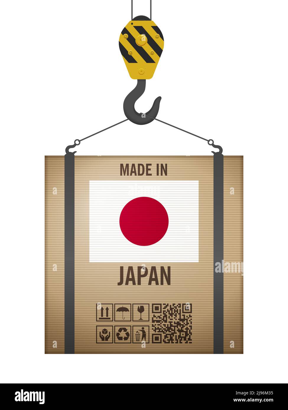 Hooked cardboard box made in Japan on a white background. Vector ...