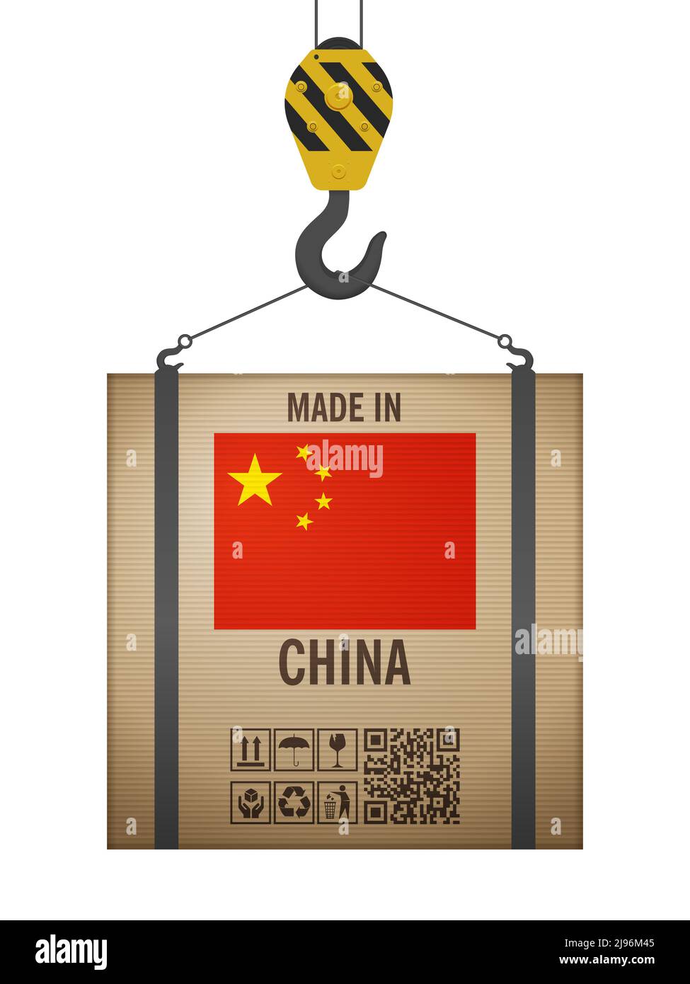 Hooked cardboard box made in China on a white background. Vector ...