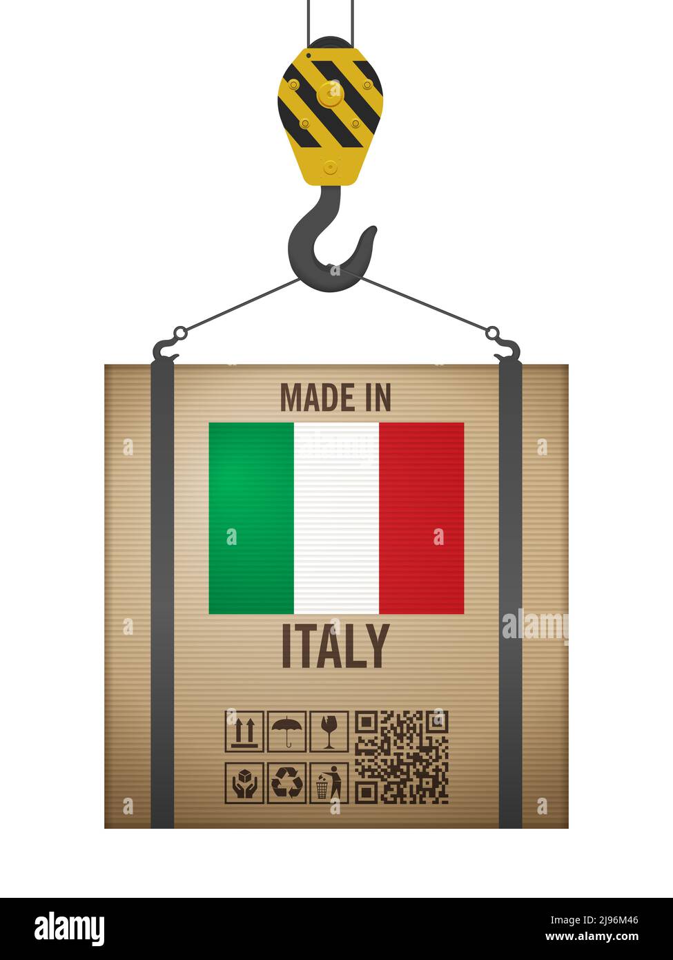 Hooked cardboard box made in Italy on a white background. Vector ...