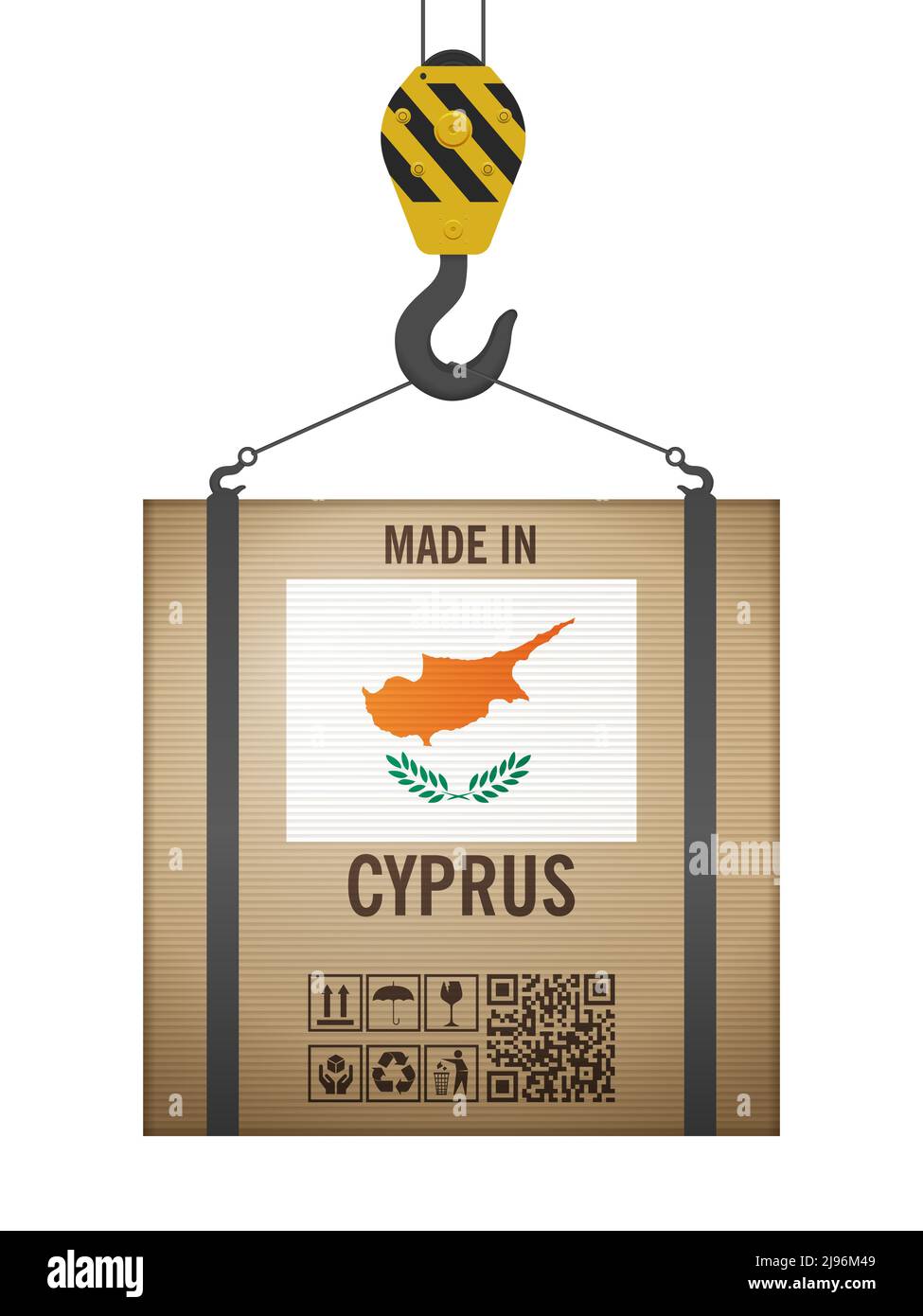 Hooked cardboard box made in Cyprus on a white background. Vector ...