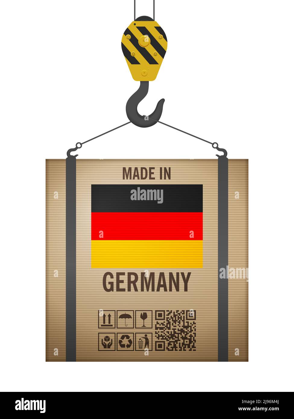 Hooked cardboard box made in Germany on a white background. Vector ...