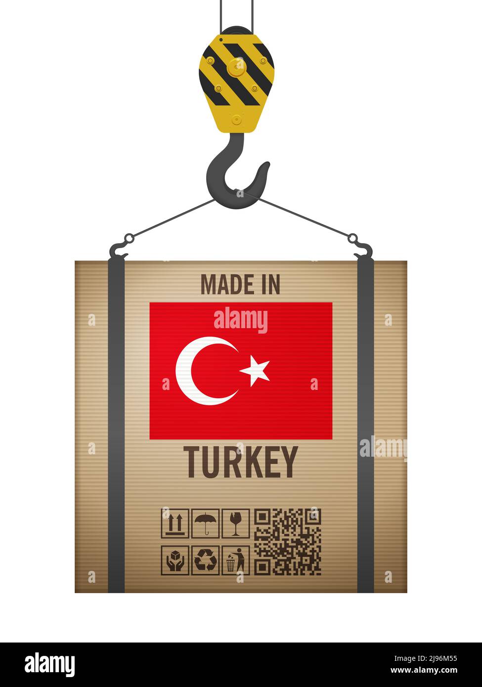 Hooked cardboard box made in Turkey on a white background. Vector ...