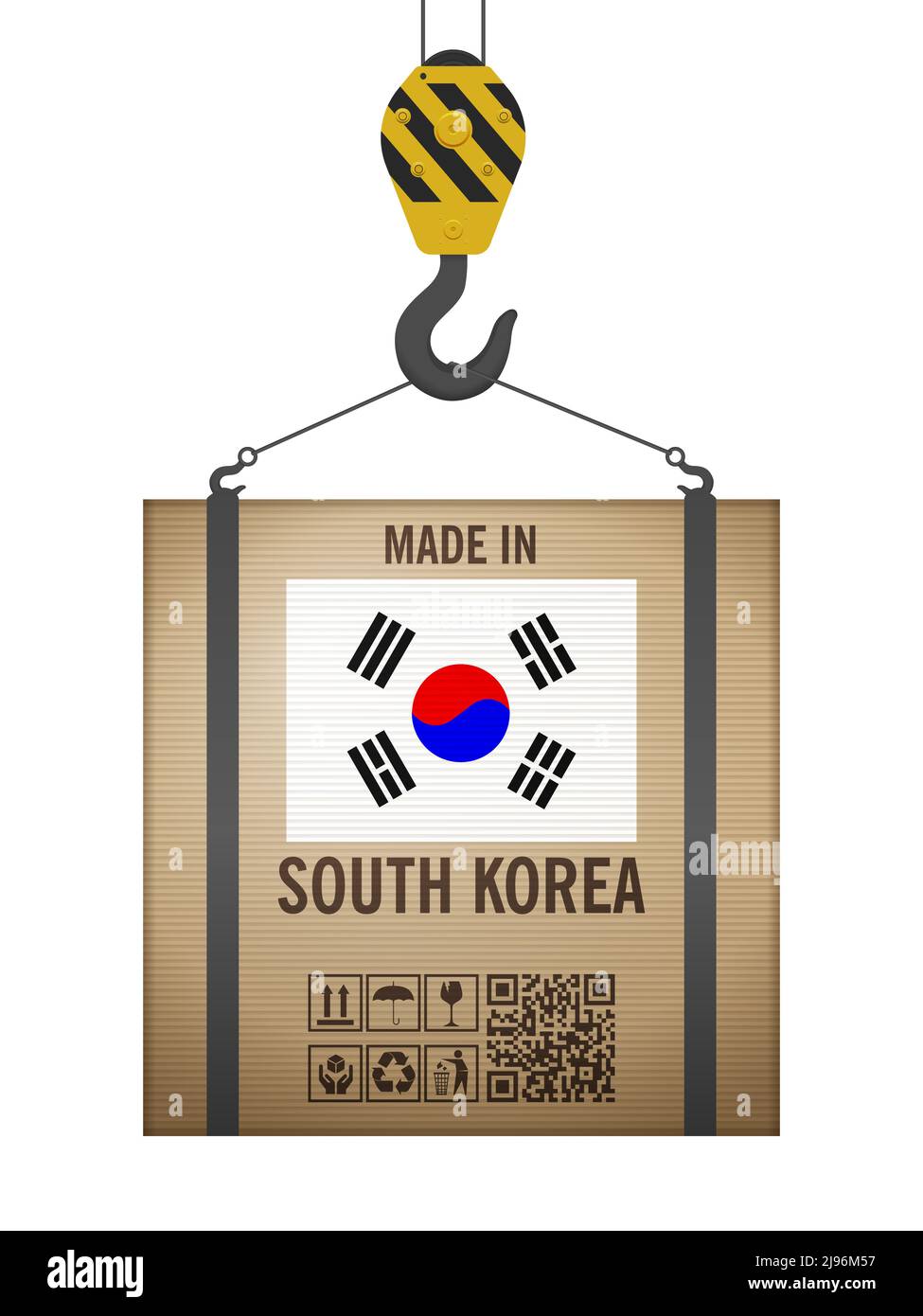 Hooked cardboard box made in South Korea on a white background. Vector ...