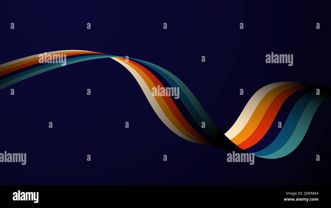 Abstract wave lines stripes retro color on dark background. Vector ...