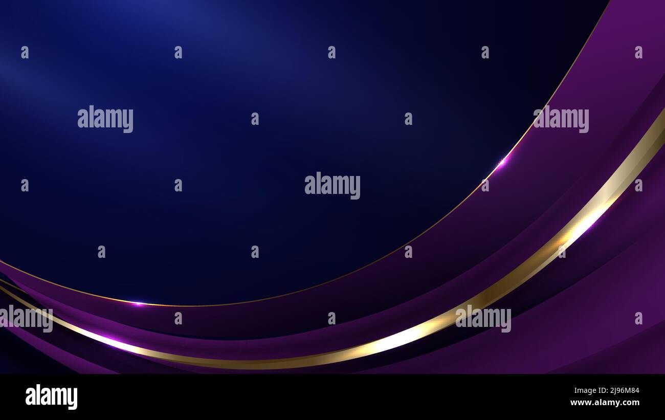 Abstract luxury template 3D purple and golden curved shapes layer with ...