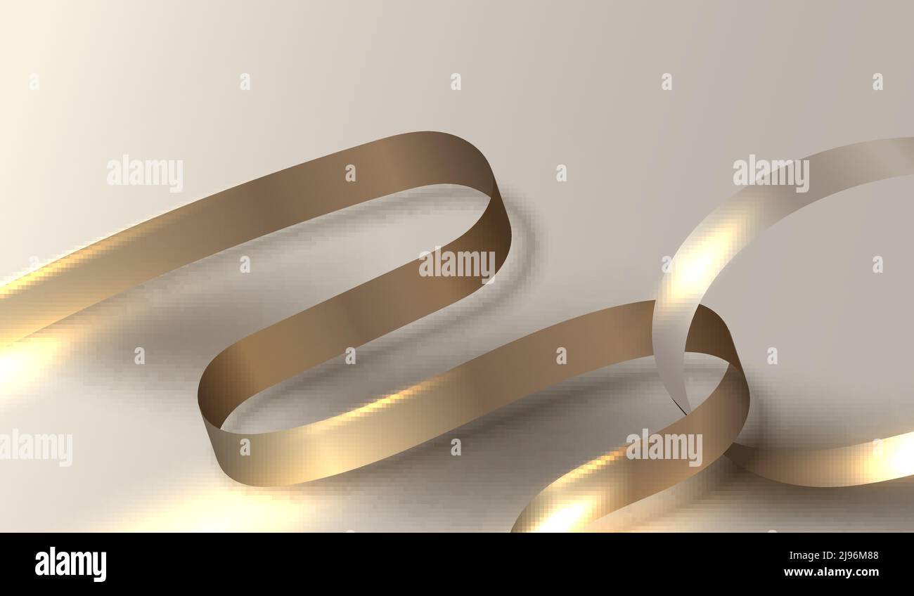 3D realistic golden ribbon lines elements decoration with lighting ...