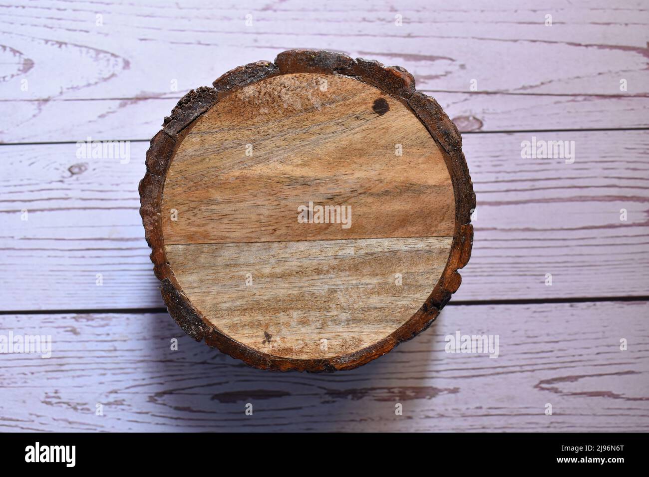 Brown color rustic round cut tree stump of teak wood Stock Photo - Alamy