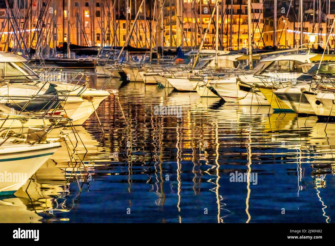 Colorful Marina Boats Yachts Waterfront Reflections Night Marseille ...